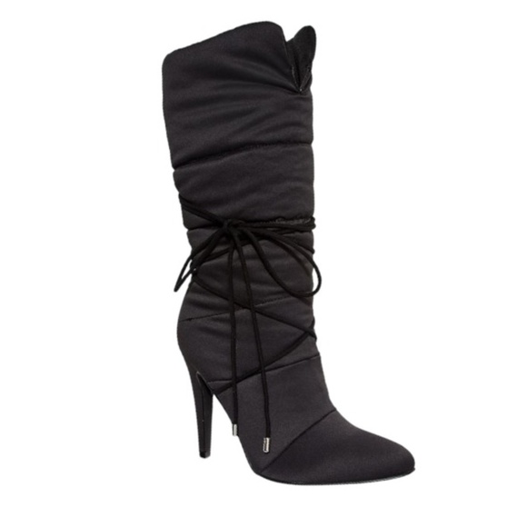 JustFab | Shoes | Justfab Chela Black Pointed Toe Puffer Quilted Heeled ...